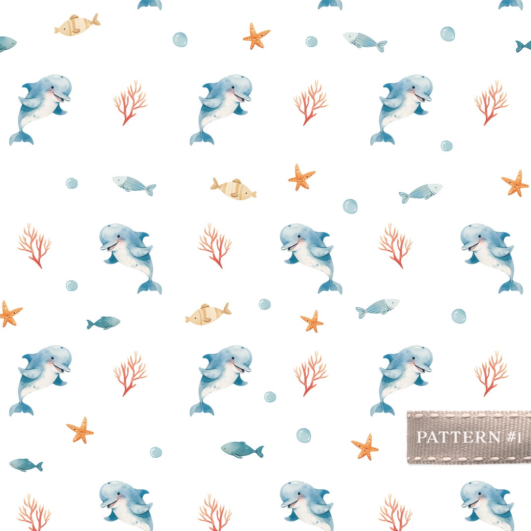 Dolphin Seamless Pattern-ocean Watercolor Pattern-digital Paper-baby ...