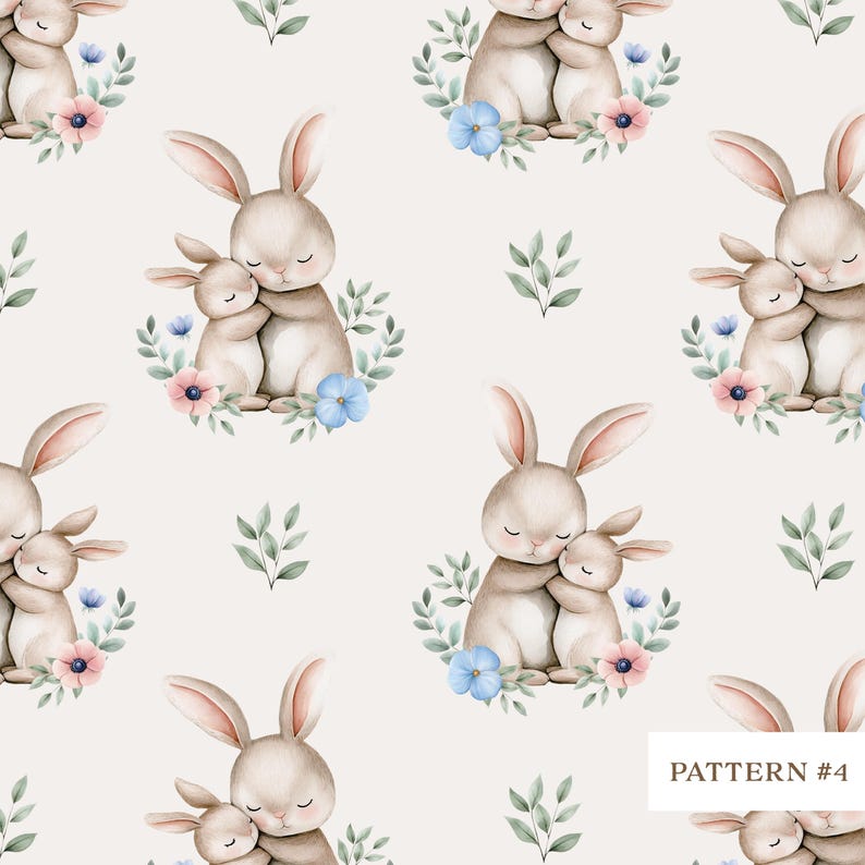 Cute Watercolor Sleeping Mama Baby Bunny Seamless Pattern, Sleepy ...