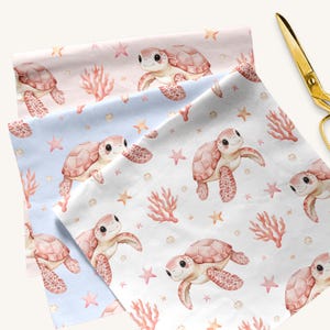 Seamless Sea Turtle Pattern, Cute Ocean Baby Animals, Watercolor Marine ...