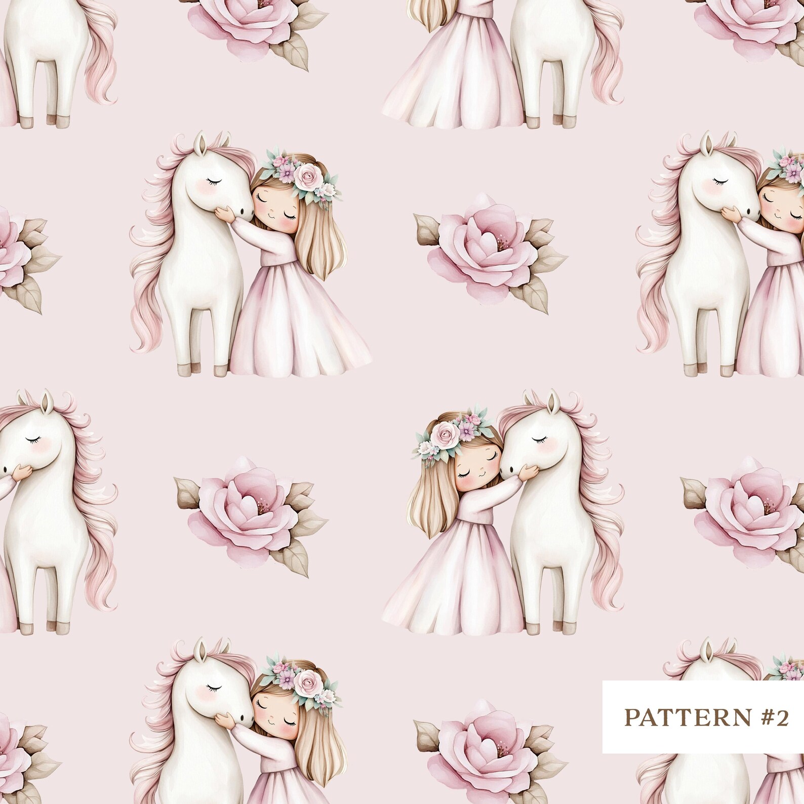 Seamless Watercolor Girl and Cute Horse Pattern, Digital Download ...