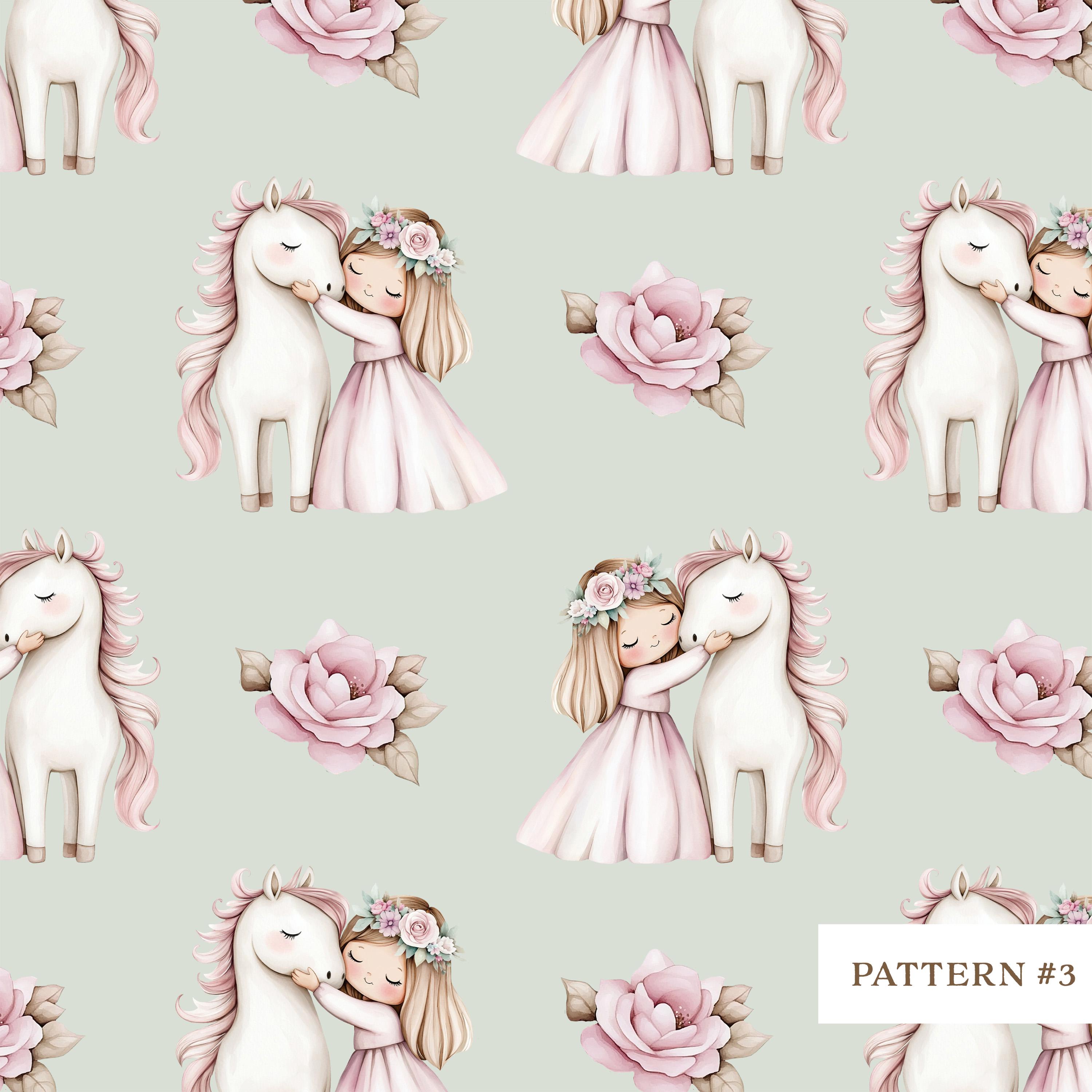 Seamless Watercolor Girl and Cute Horse Pattern, Digital Download ...
