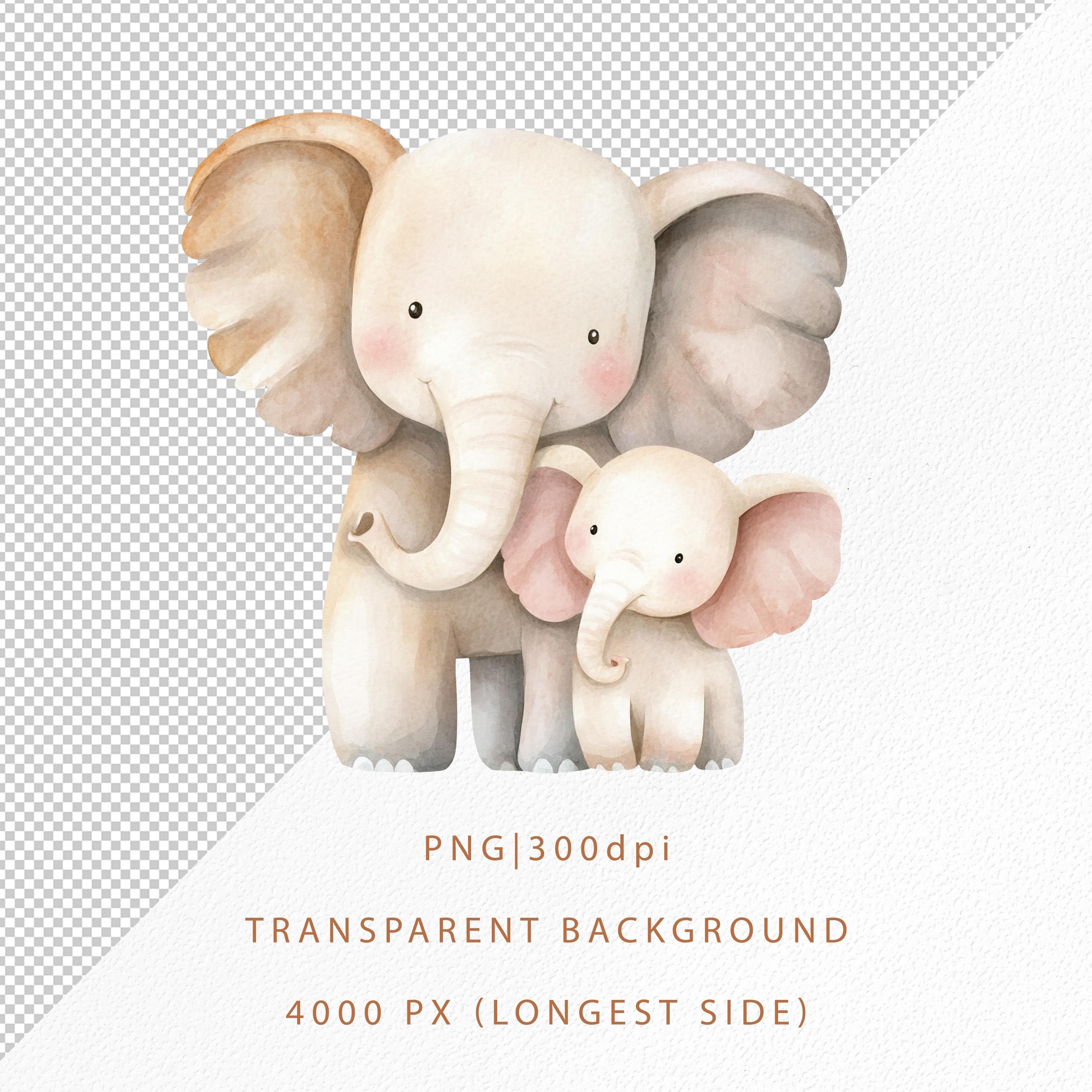 Watercolor Elephant Clipart Mama and Baby, Safari Animal Digital ...