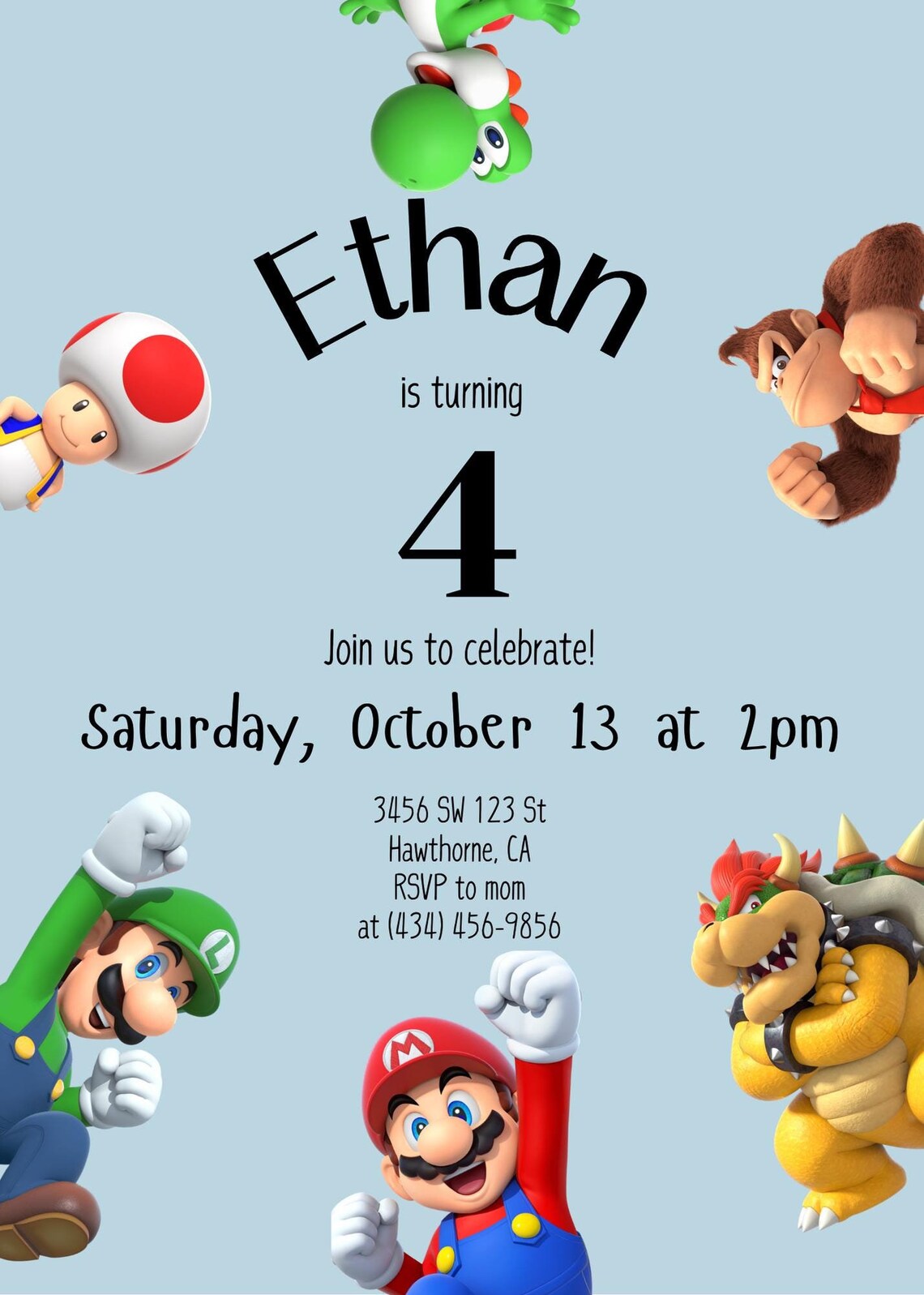 Mario Bros/ Super Mario Birthday Invitation, Digital and Printable ...