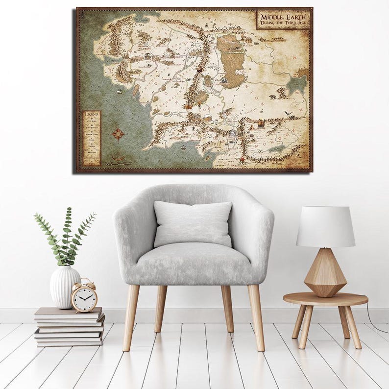 Best Fantasy Movie Map of Earth Poster, Lord of the Ring Canvas,lotr ...
