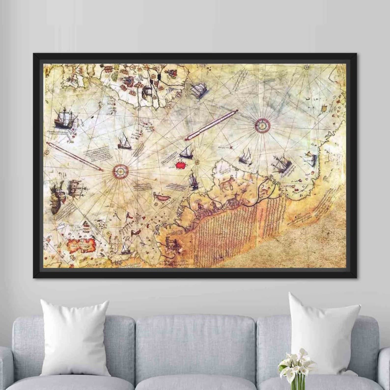The Piri Reis Map, Ottoman Empire Map, Vintage Map, Large Wall Map ...