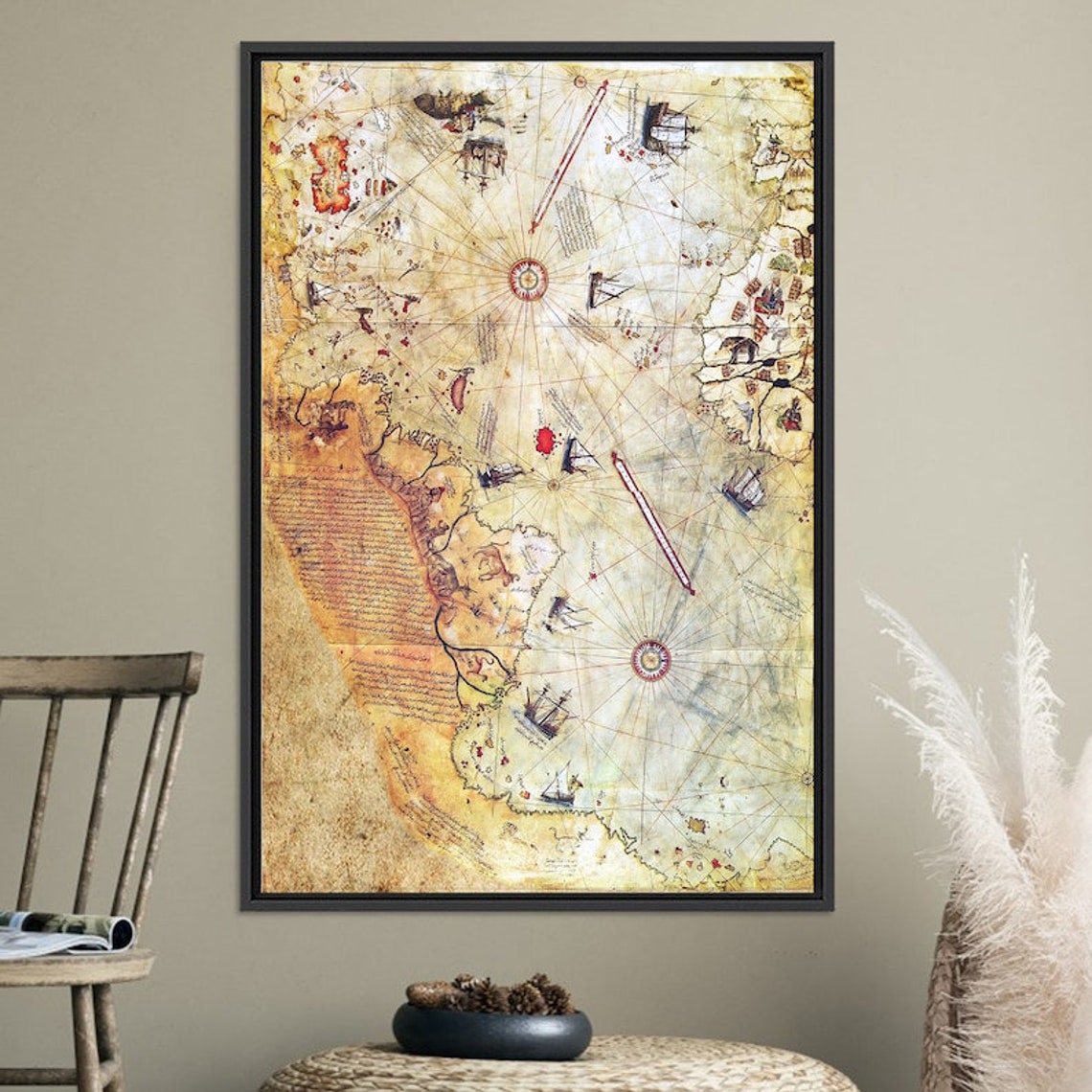 The Piri Reis Map, Ottoman Empire Map, Vintage Map, Large Wall Map ...