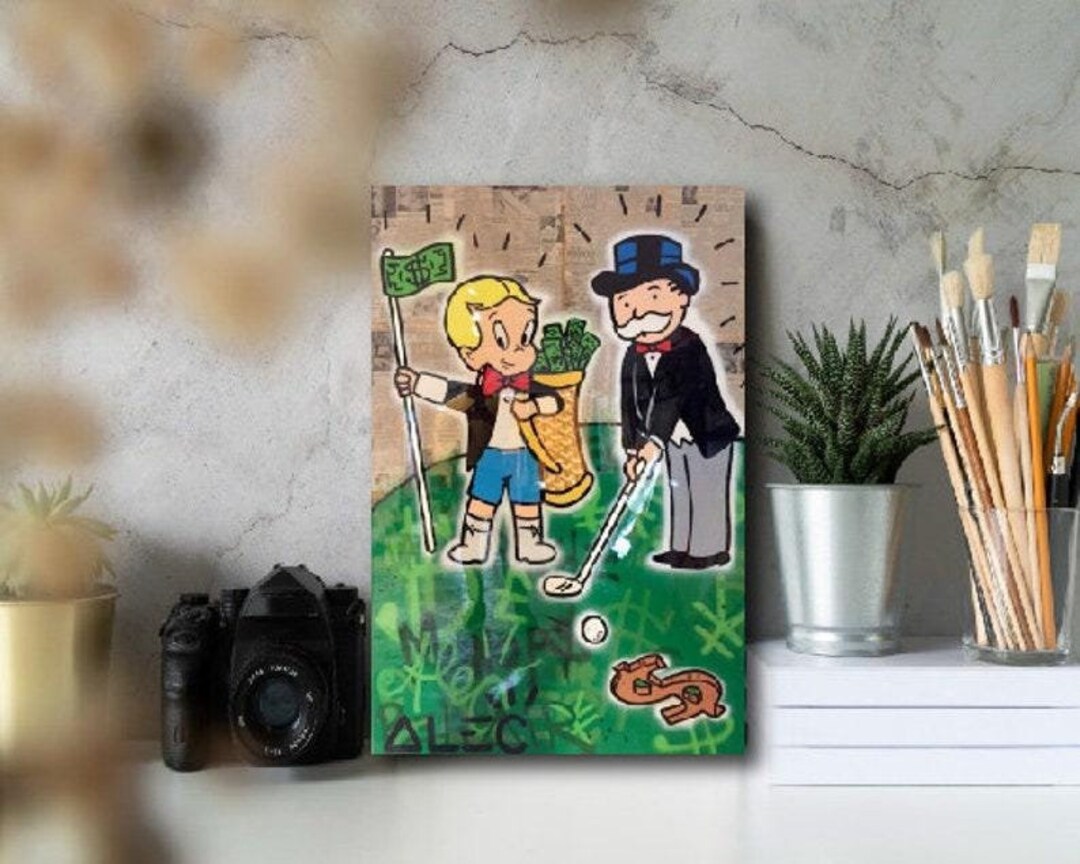 Alec Monopoly Golf Banksy Canvas Poster Print, Alec Monopoly Inspired Art Print playing Golf ...