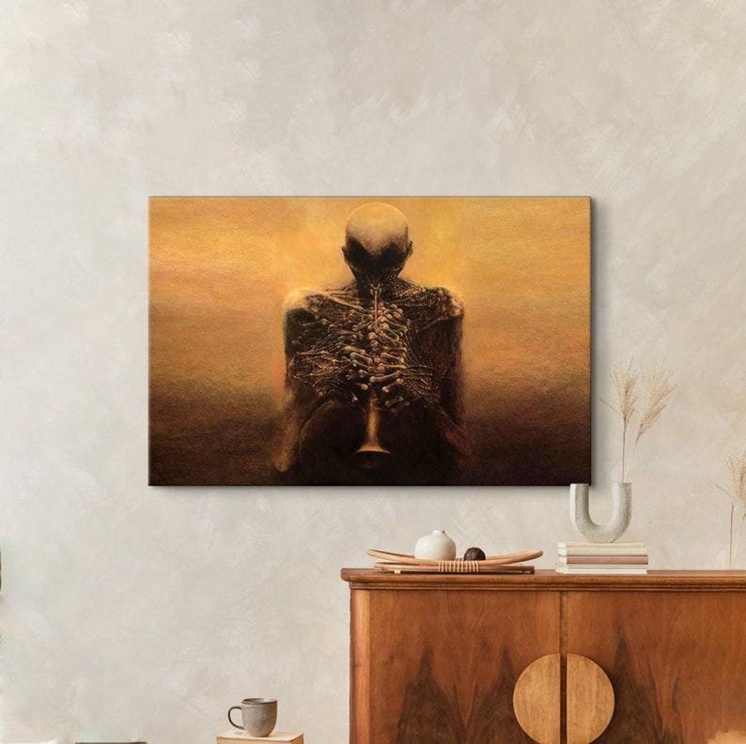 Zdzislaw Beksinski Poster, Skeleton Playing the Trumpet, Surreal Print ...