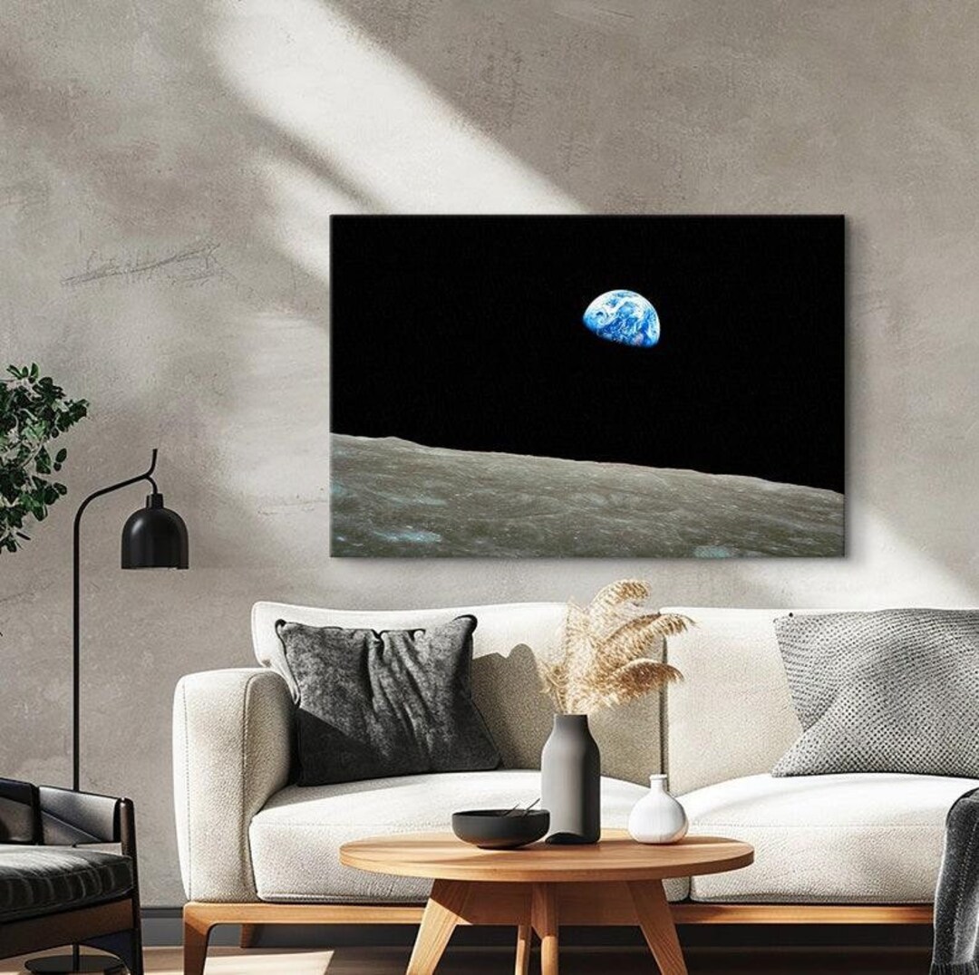 Earthrise Apollo 8 NASA Canvas Print, Earth From Moons Surface From the ...