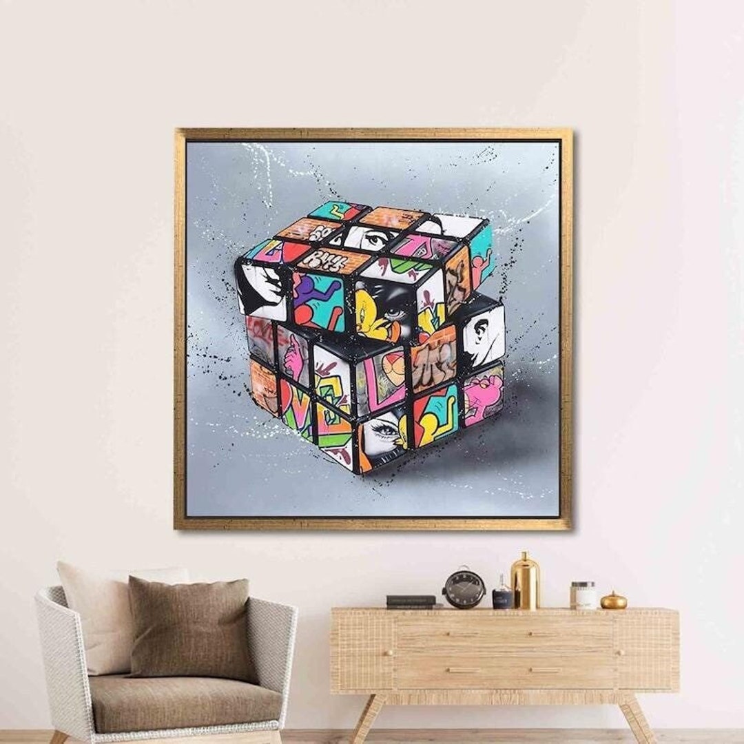 Rubiks Cube Grafftii Printing, Rubiks Cube Graffiti Wall Art, Modern ...