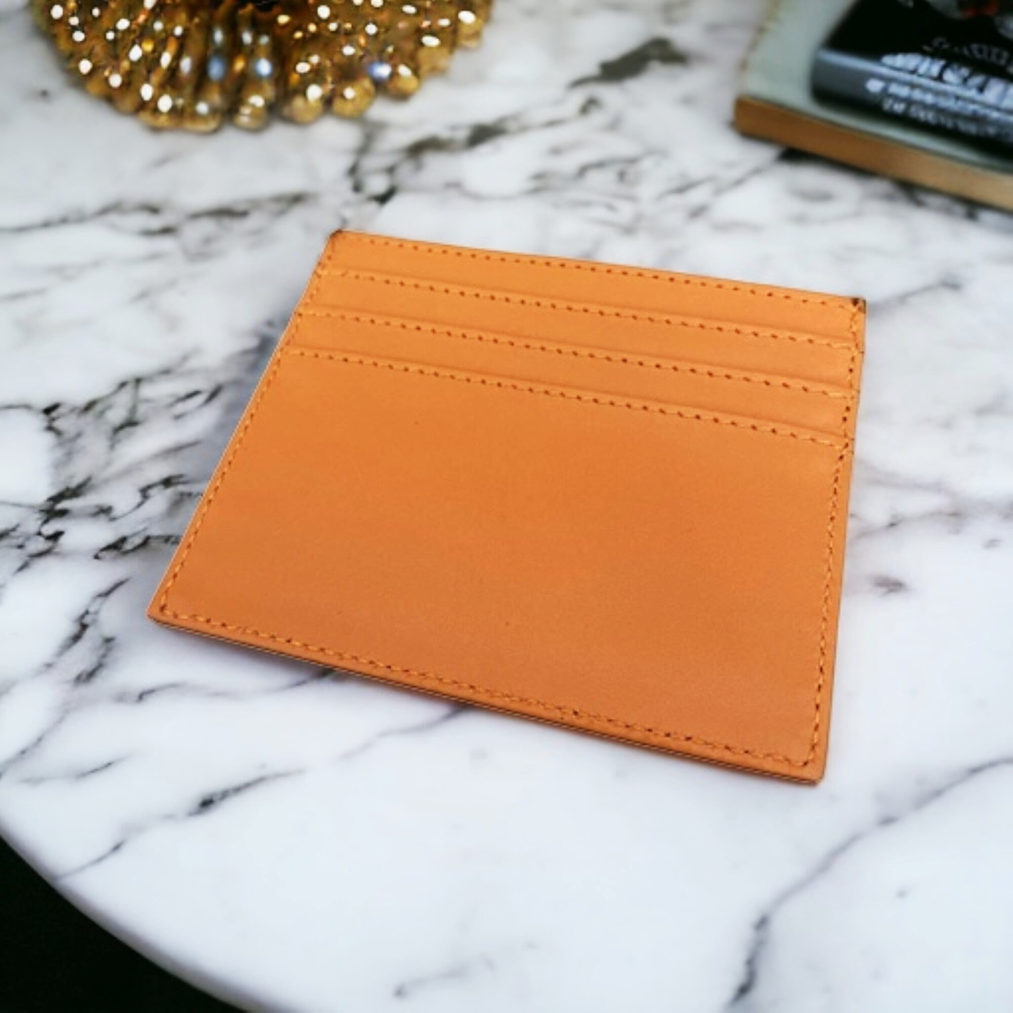 Minimalist Wallet, Burnt Orange Genuine Leather Slim Card Holder Wallet ...