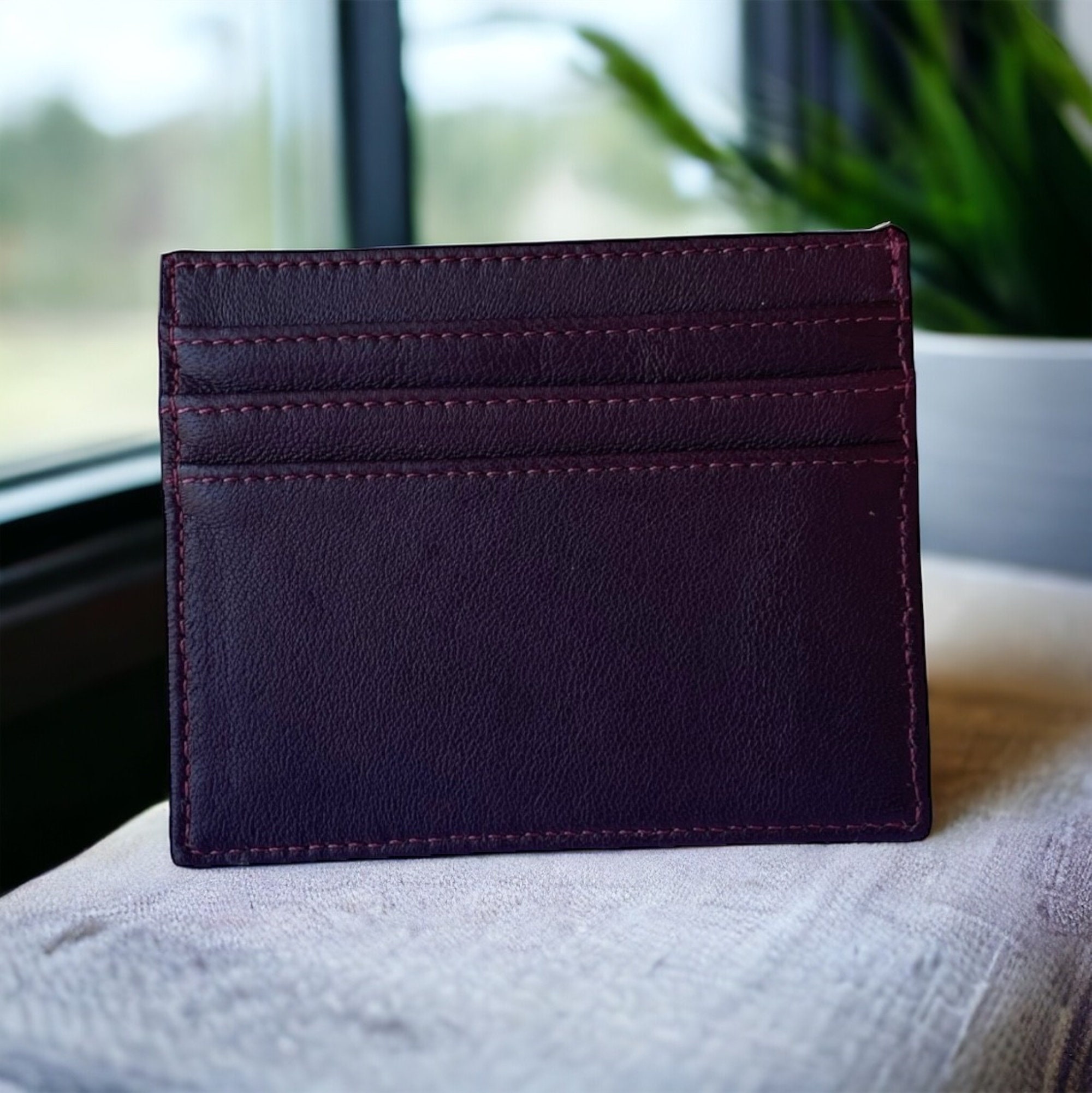 Burgundy Genuine Leather Slim Card Holder Wallet, Intrecciato Card ...