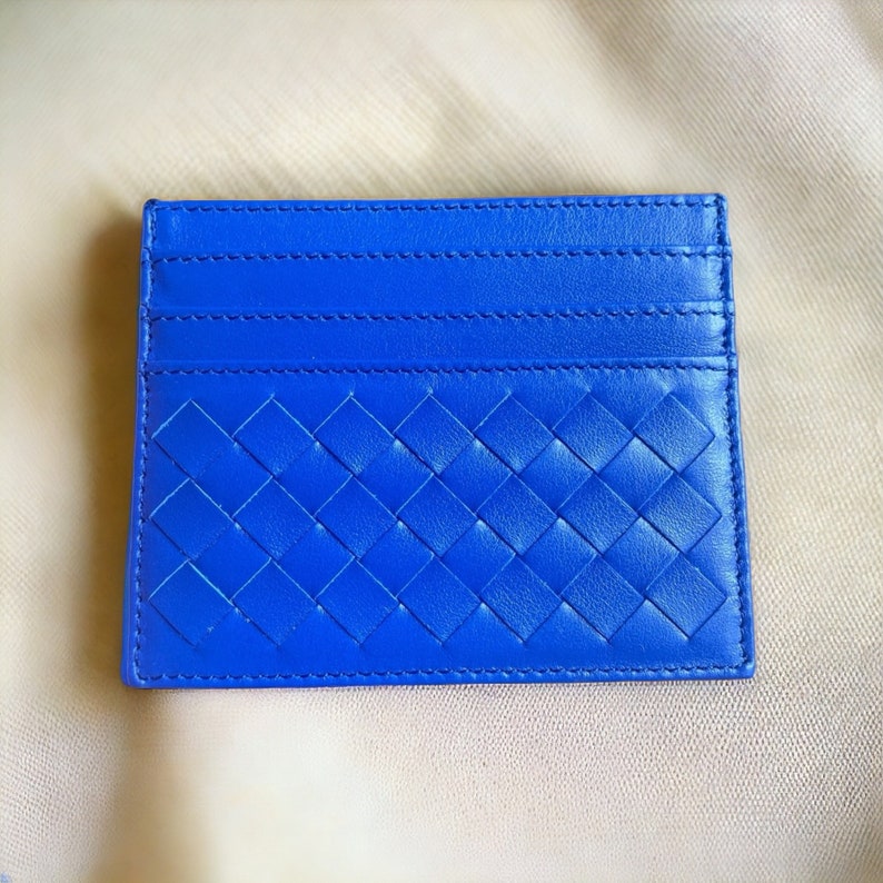 Minimalist Wallet, Blue Genuine Leather Slim Card Holder Wallet ...