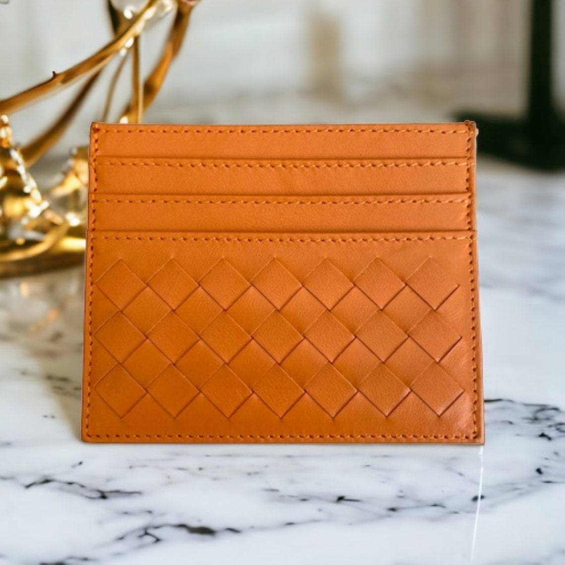 Minimalist Wallet, Burnt Orange Genuine Leather Slim Card Holder Wallet ...