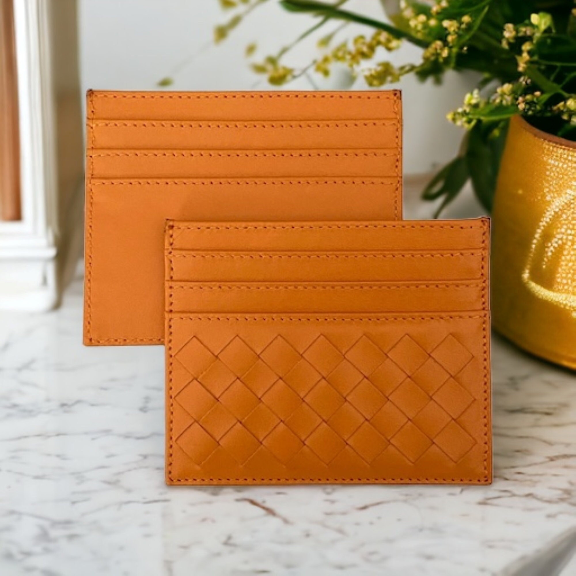 Minimalist Wallet, Burnt Orange Genuine Leather Slim Card Holder Wallet ...