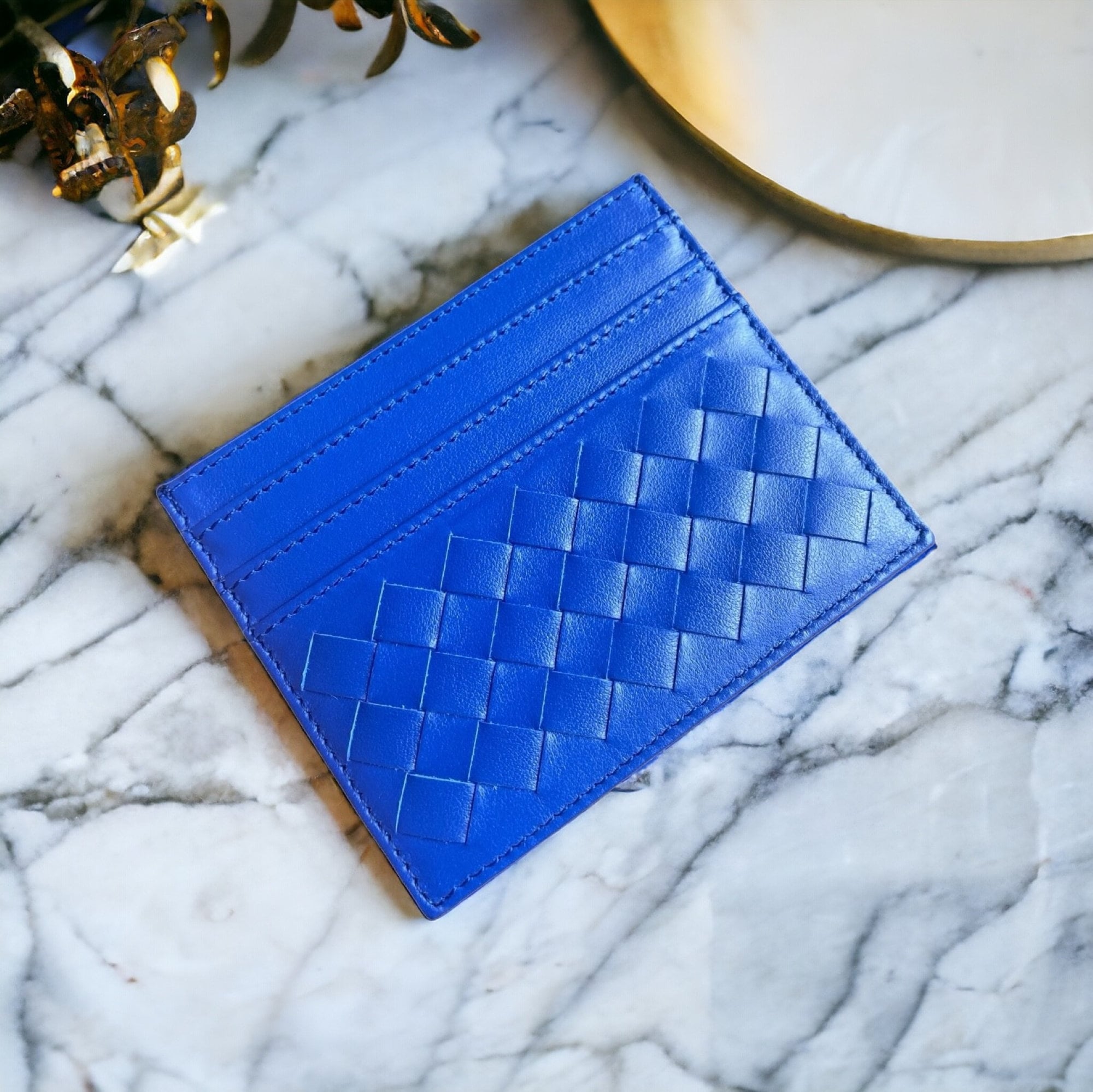 Minimalist Wallet, Blue Genuine Leather Slim Card Holder Wallet ...