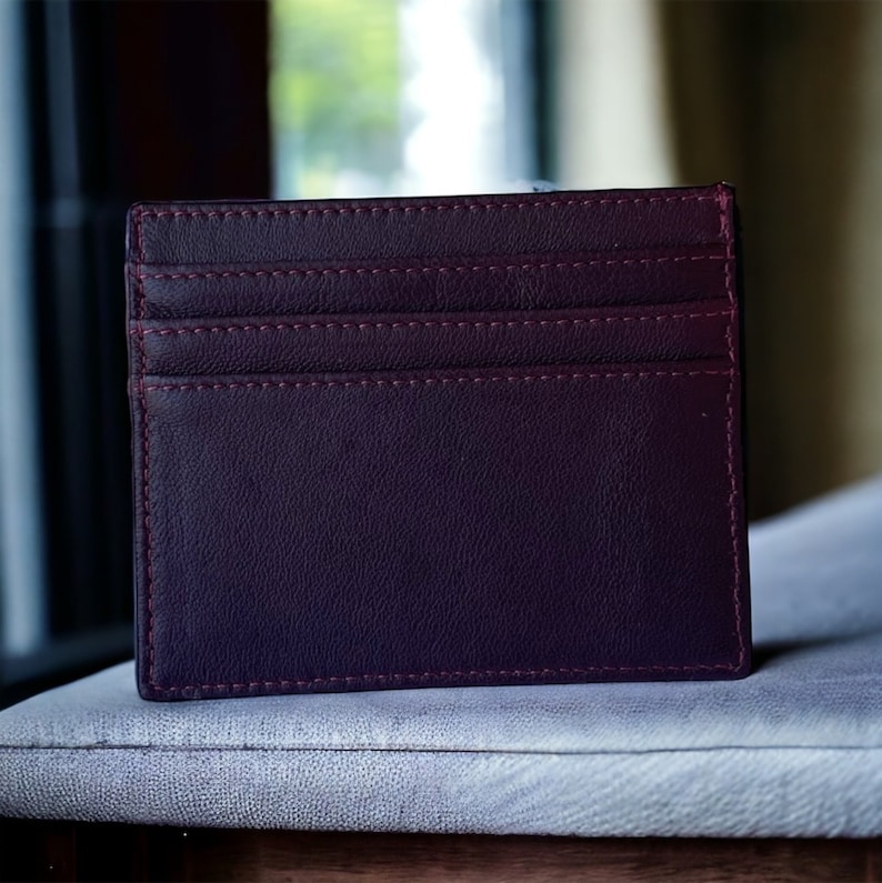 Burgundy Genuine Leather Slim Card Holder Wallet, Intrecciato Card ...