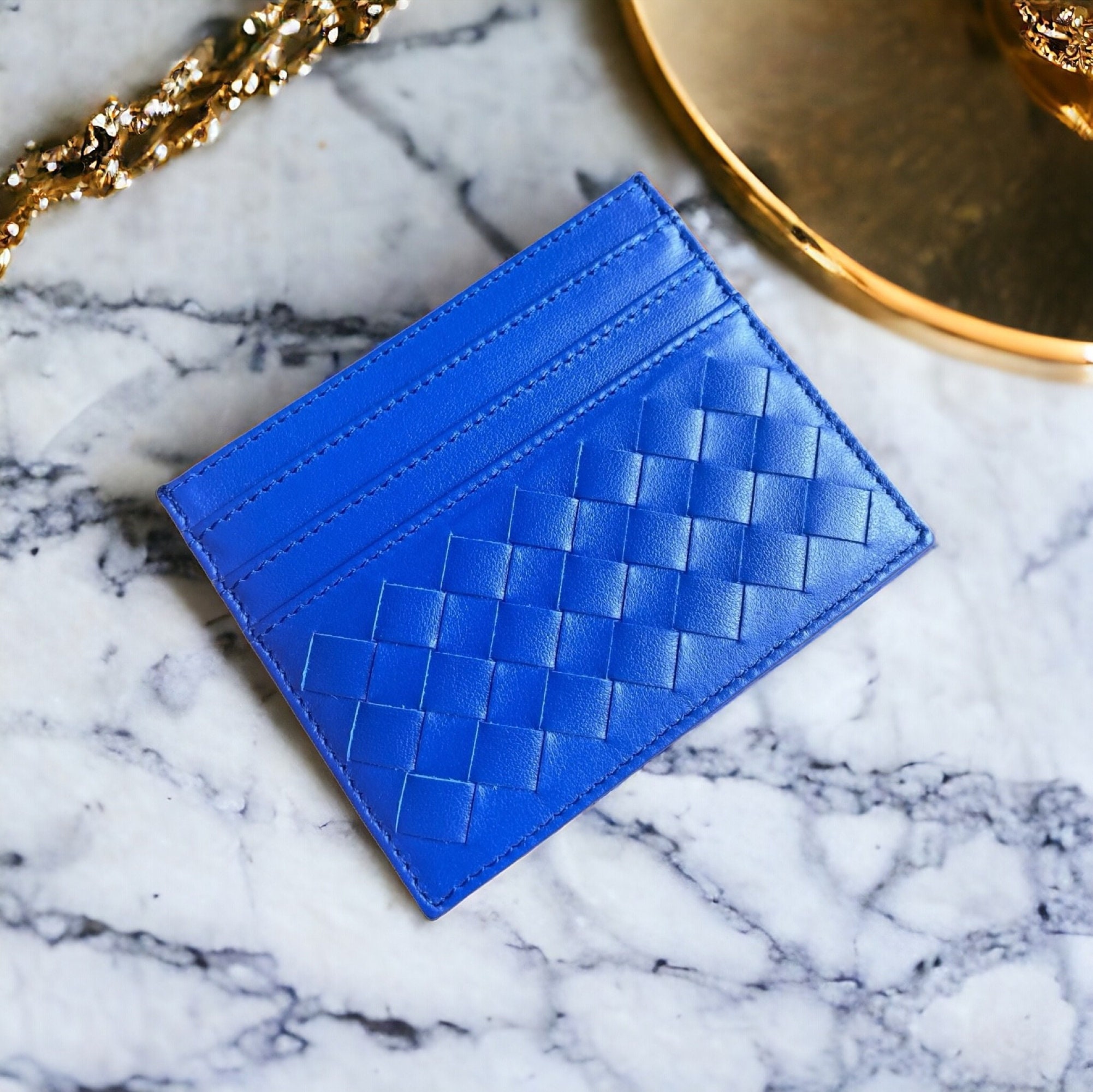 Minimalist Wallet, Blue Genuine Leather Slim Card Holder Wallet ...