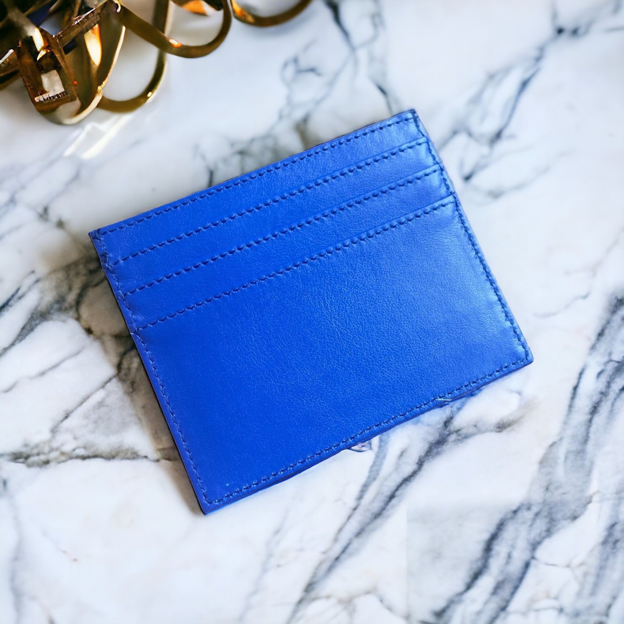 Minimalist Wallet, Blue Genuine Leather Slim Card Holder Wallet ...