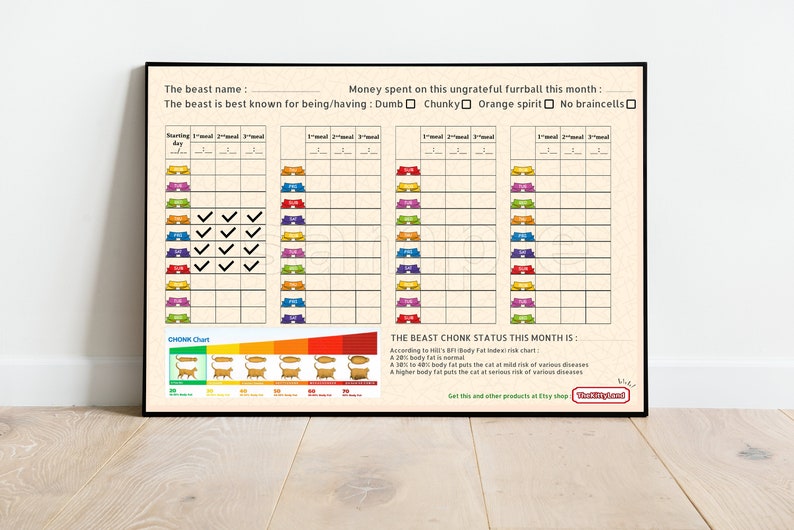 Printable A4 Cat Feeding Chart for a Monthly Schedule With a Chonk ...