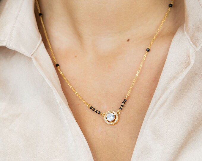 Solitaire Mangalsutra, Single Stone Mangalsutra, Silver Tone Chain ...