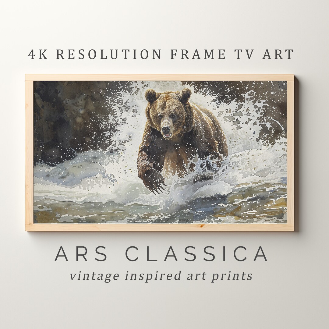 Watercolor Grizzly Bear Art, Samsung Frame TV Art, Cabin Decor, Hunters ...