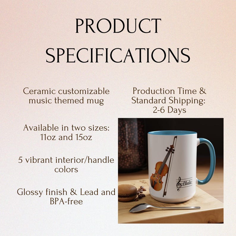 Personalized Musician Mug Violin Design Music Gift Treble Clef Coffee ...