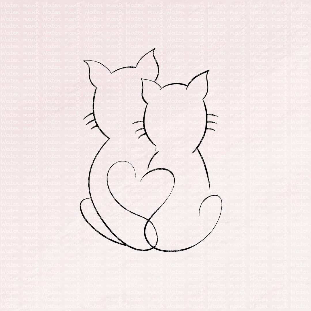Cat Line Art Cute Two Kitties Loving Cats Cut File Svg Eps Dxf Png Jpg ...