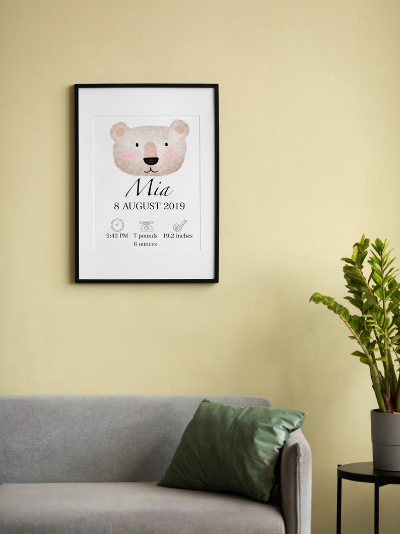Personalised Birth Print, Baby Metrics Canva, Birth Stats, Printable ...