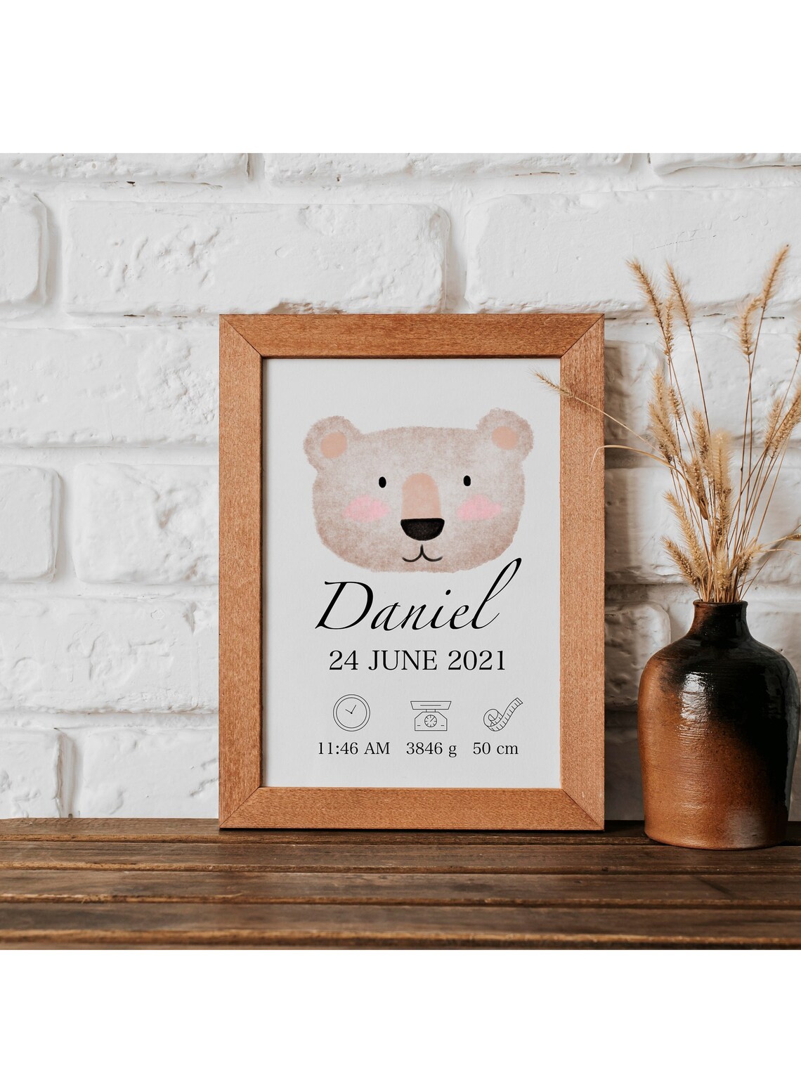 Personalised Birth Print, Baby Metrics Canva, Birth Stats, Printable ...