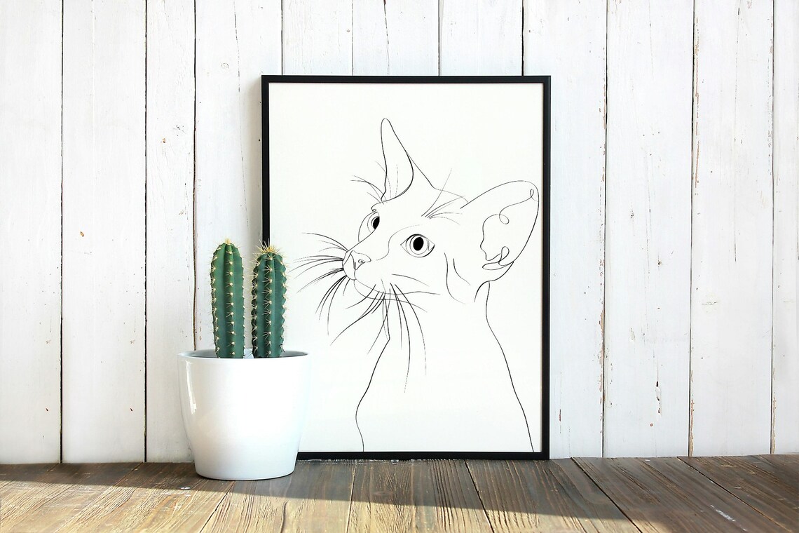 Cat Line Art Drawing Cute Kitty Photo Car Art Instant Download - Etsy