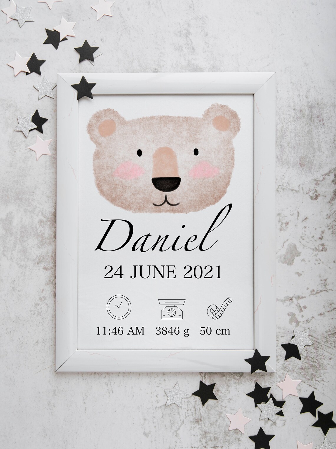 Personalised Birth Print, Baby Metrics Canva, Birth Stats, Printable ...