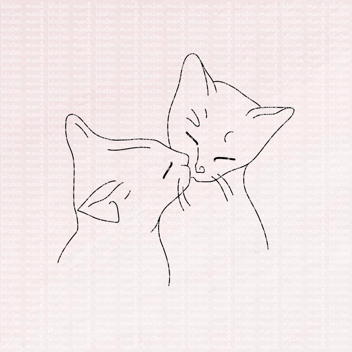 Digital Cat Art, Cat Couple Drawing, Printable Cat Art, Cat Silhouette ...