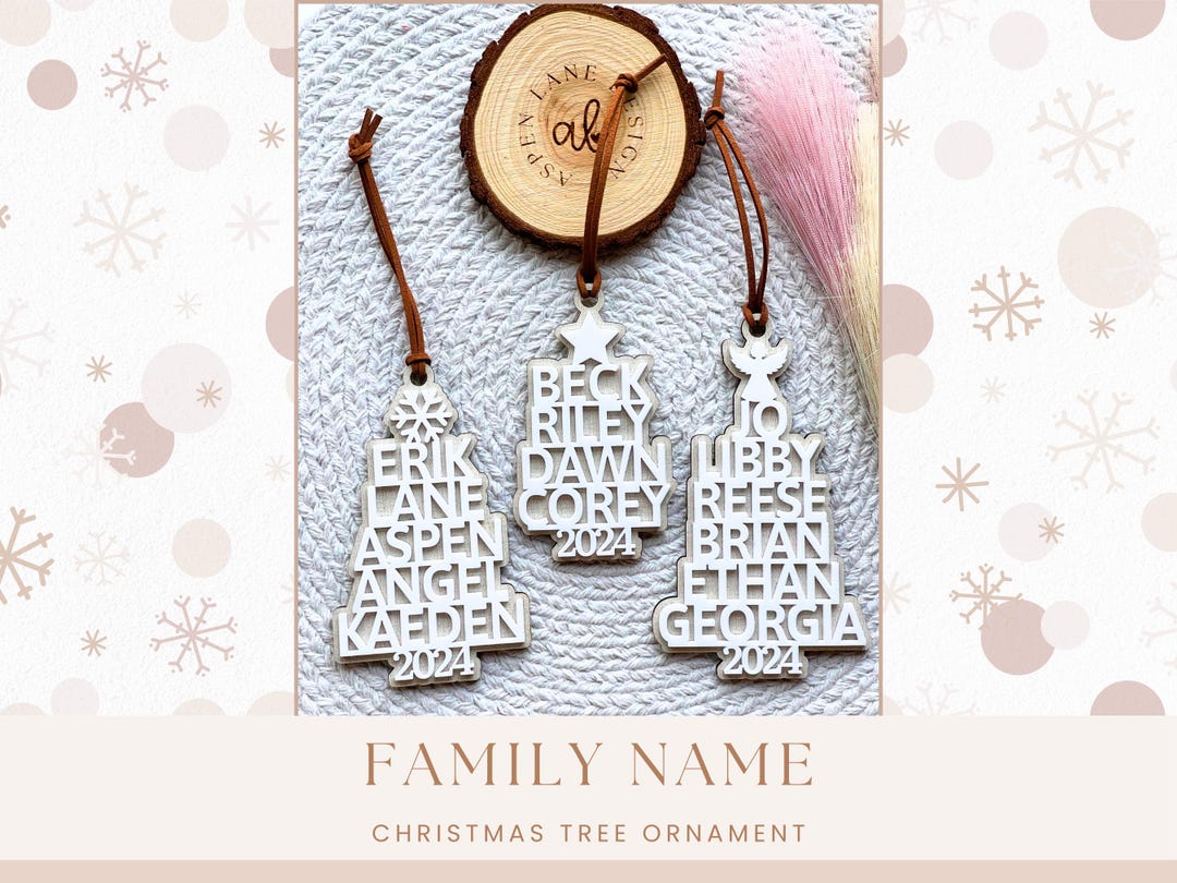 Personalized Family Name Christmas Tree Ornament, Christmas Tree Name ...
