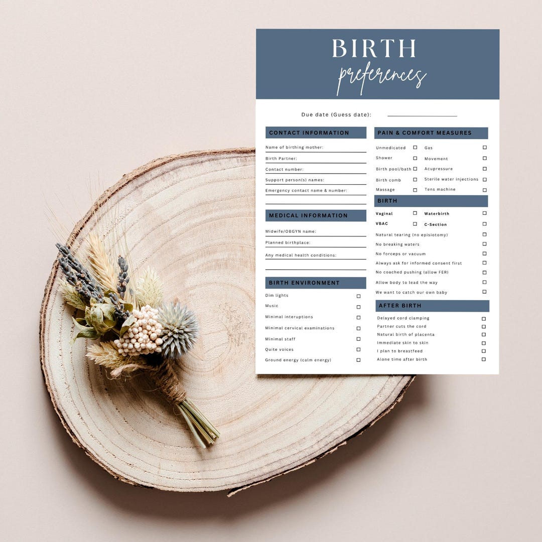 Printable Birth Plan and Preferences Template | Custom Birth Plan PDF ...
