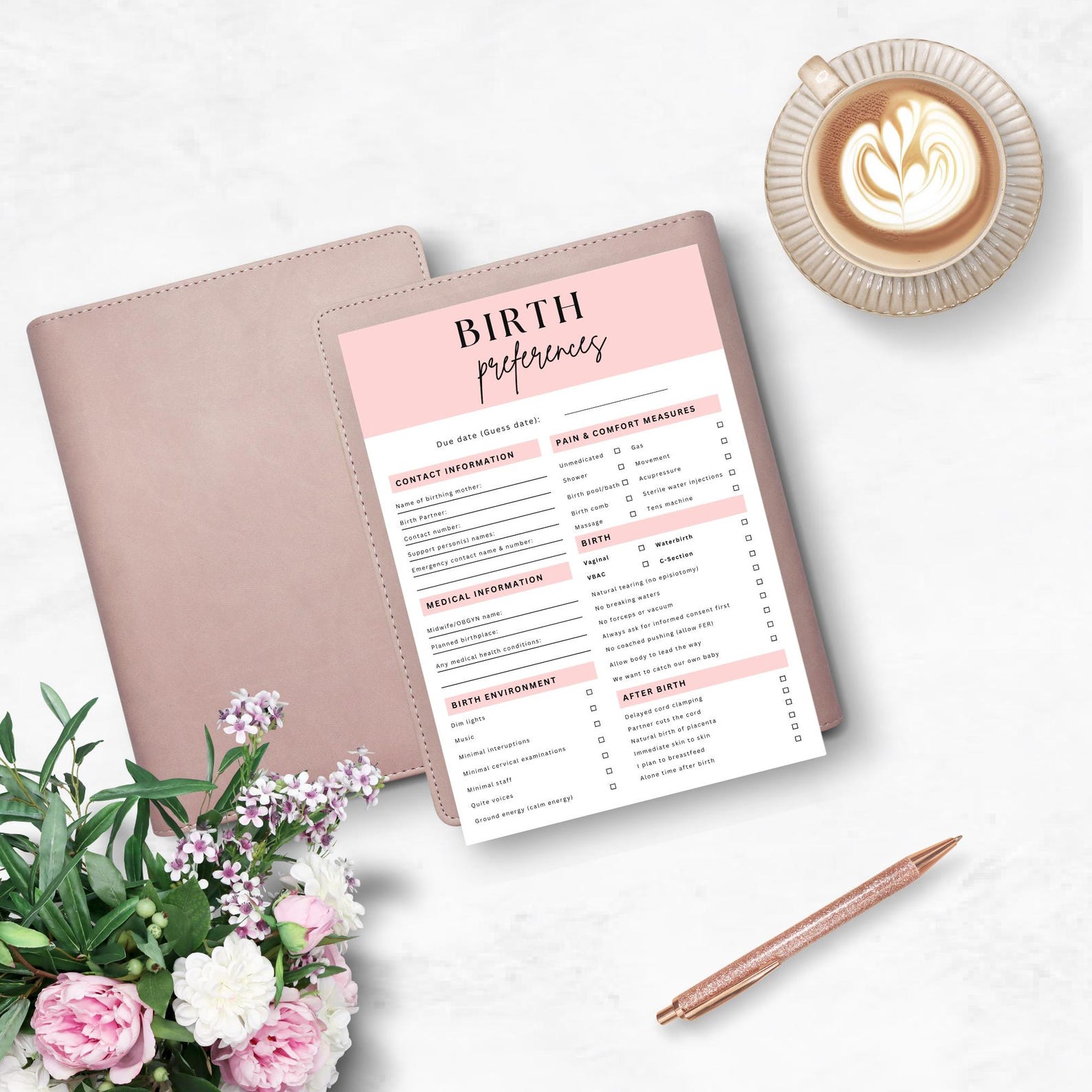 Printable Birth Preferences Worksheet | Birth Plan Template | Labour ...