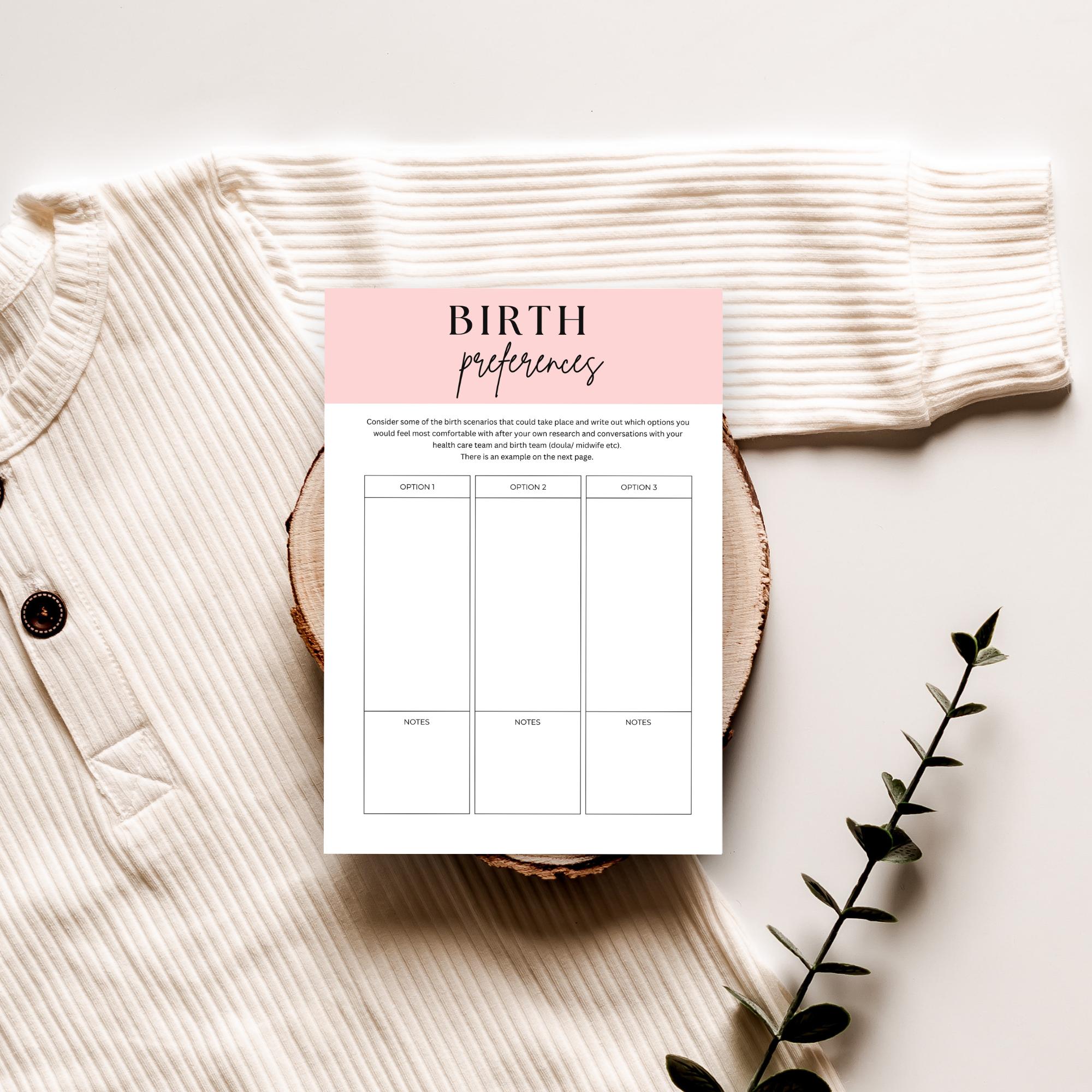 Printable Birth Preferences Worksheet | Birth Plan Template | Labour ...