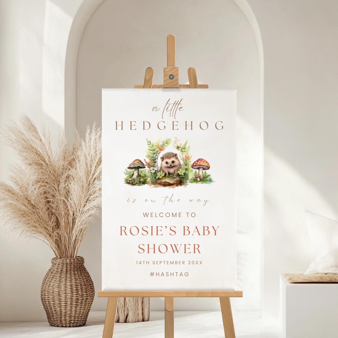 Hedgehog Baby Shower Welcome Sign | Editable Template (digital Download ...