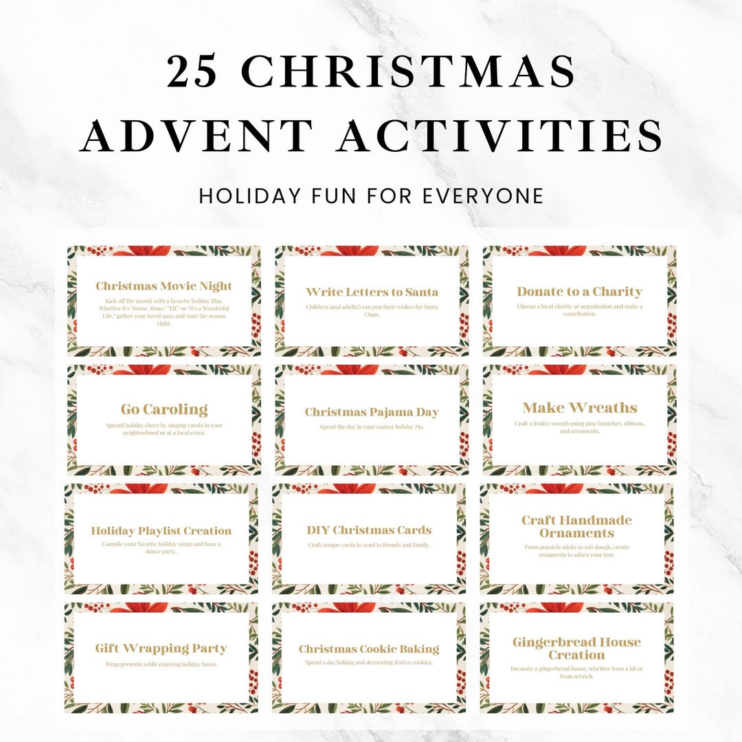 25 Printable Christmas Advent Cards, Digital Family Fun, Kids Advent ...