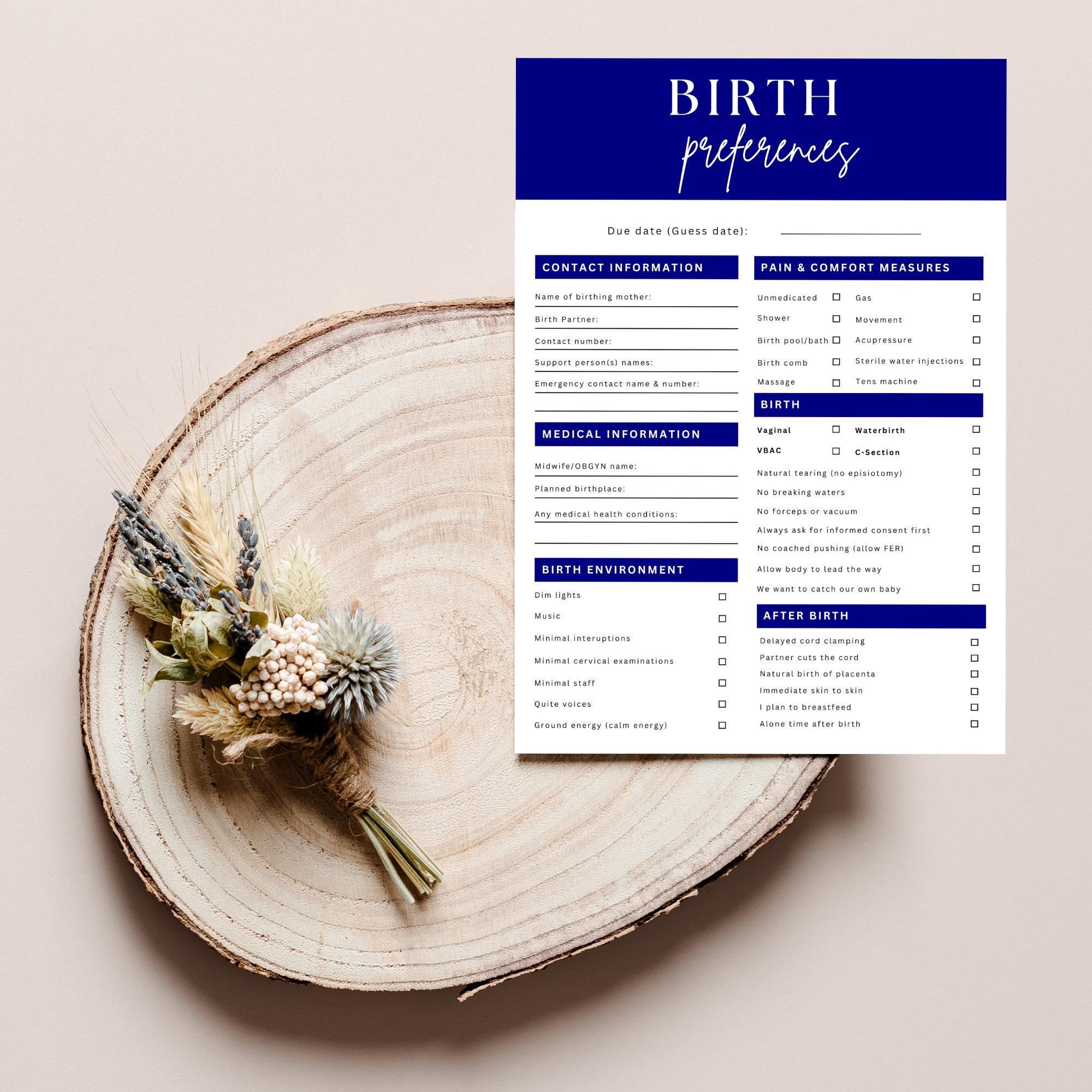 Labour and Birth Preferences Worksheet Easy-to-use Birth Plan PDF ...