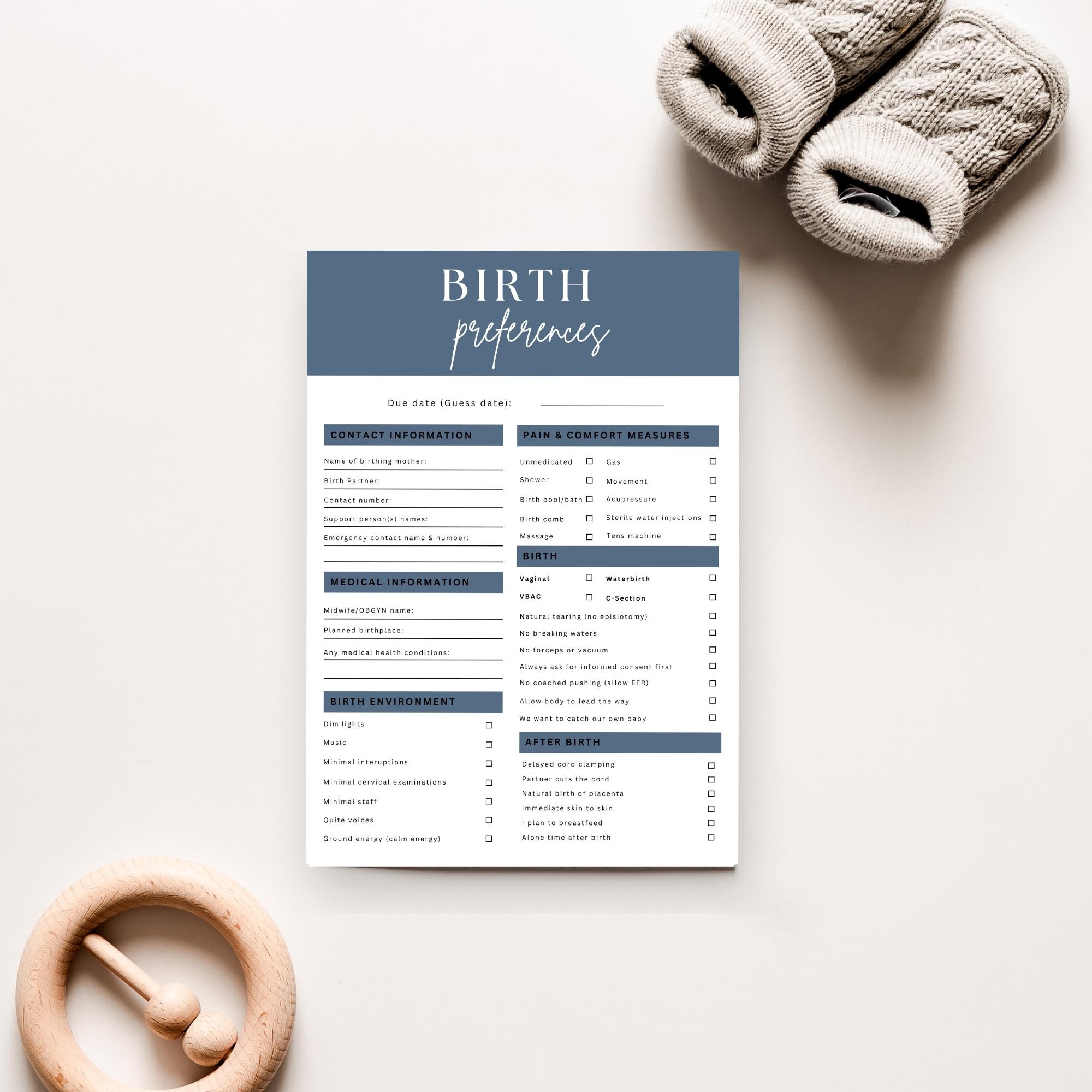 Printable Birth Plan and Preferences Template | Custom Birth Plan PDF ...