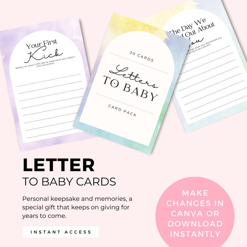 Letter to Baby Cards, Rainbow Watercolor, Baby Shower Game (printable ...