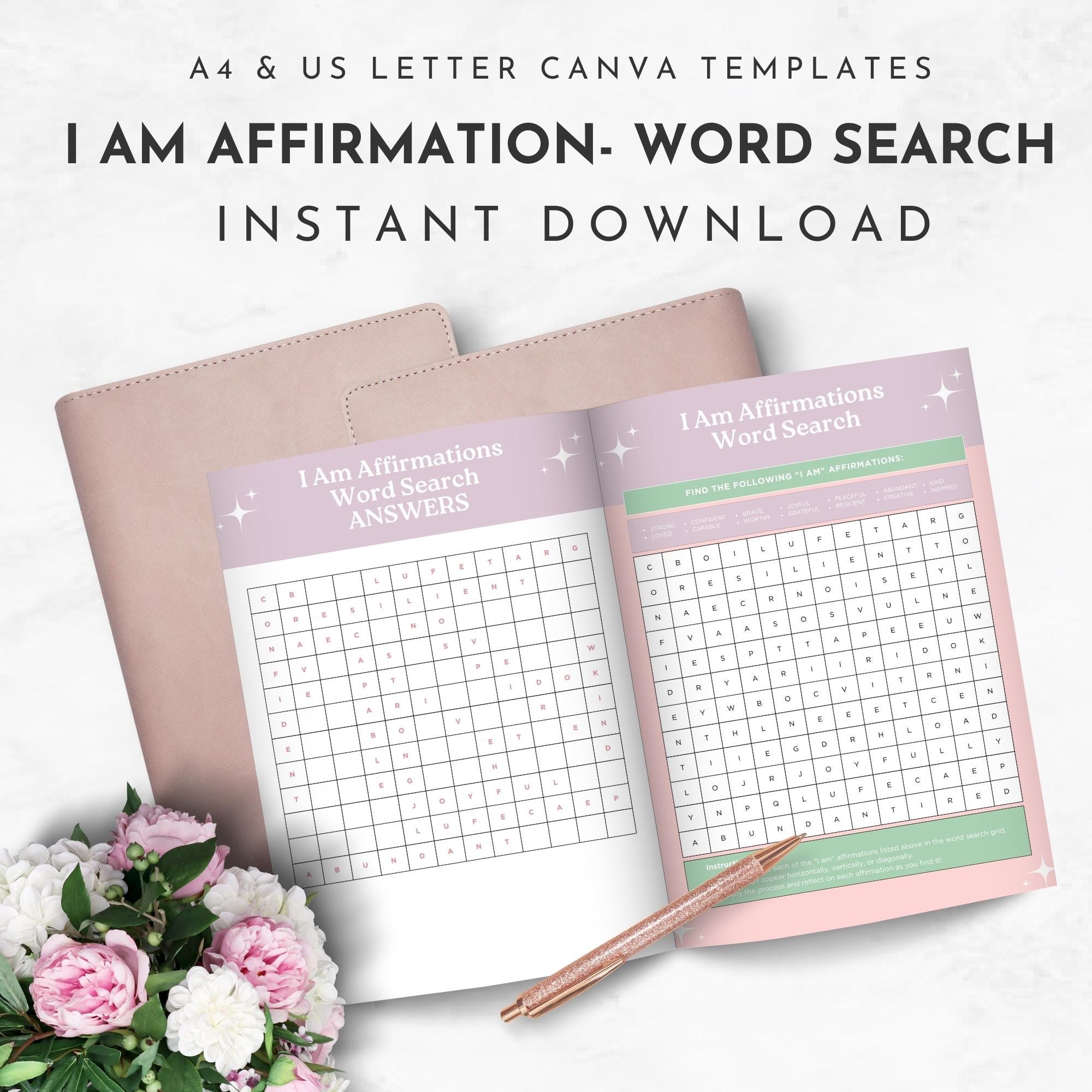 I Am Affirmations Word Search Puzzle – Self-care Printable, Positive ...