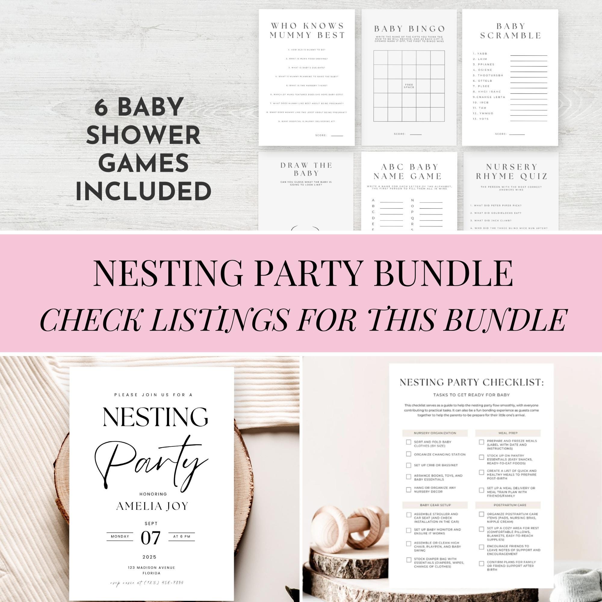 Nesting Party Checklist | Baby Shower Activity | Editable Digital ...