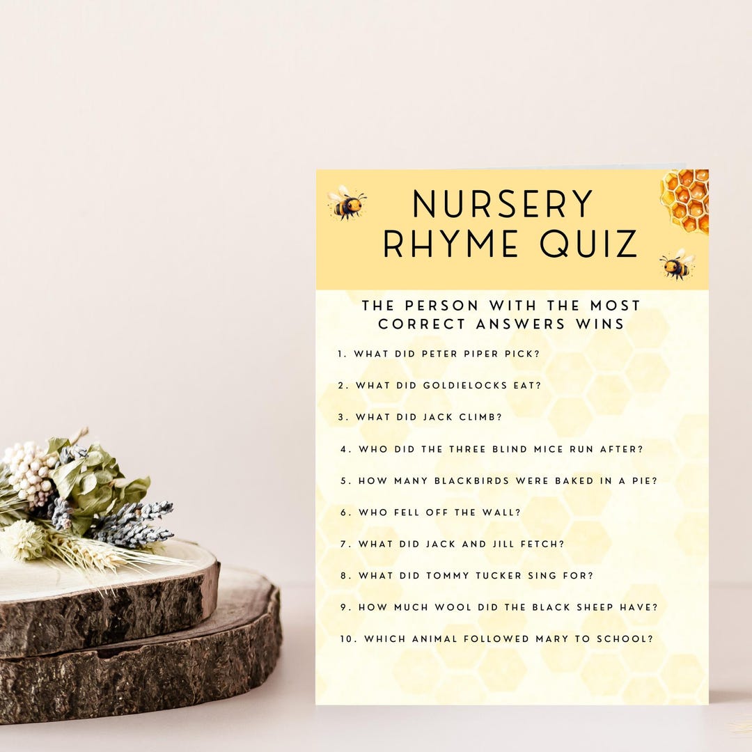 Nursery Rhyme Quiz Game | Fun Gender-neutral Baby Shower Activity ...