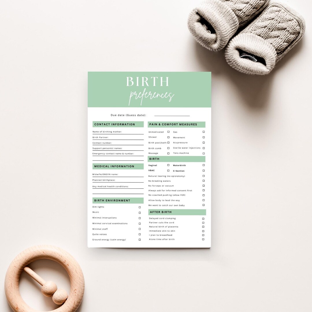 Labour and Birth Preferences Worksheet | Easy-to-use Birth Plan PDF ...