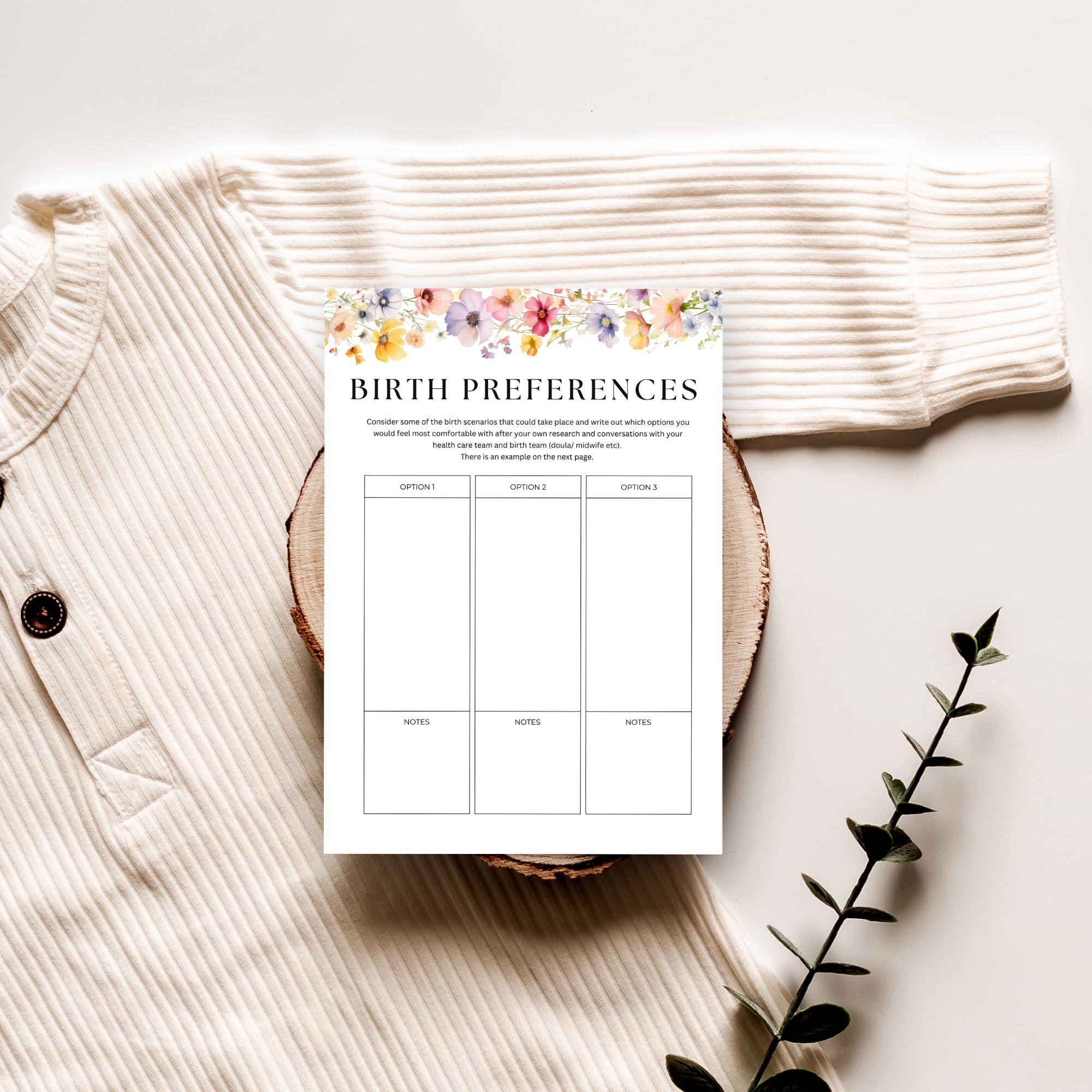 Printable Birth Plan and Preferences Template | Custom Birth Plan PDF ...