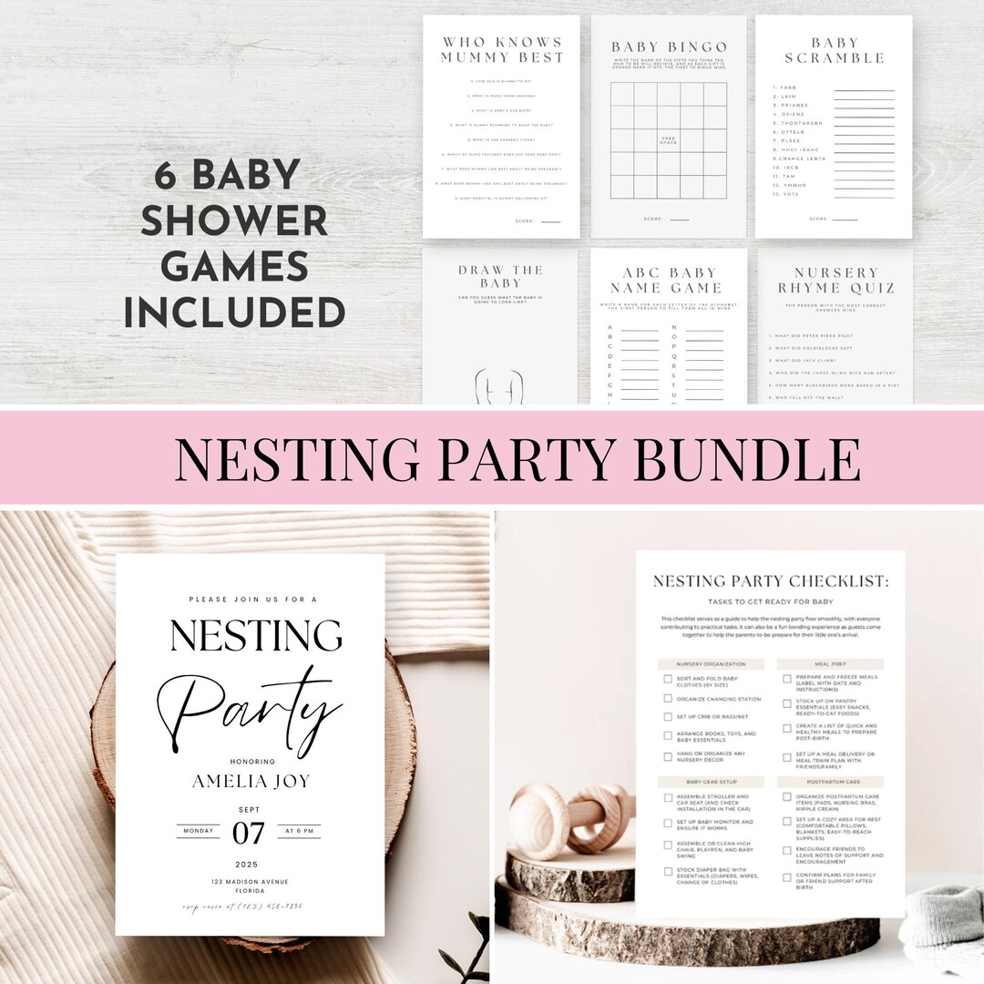 Nesting Party Bundle | Checklist, Invitation, Games (digital Download ...