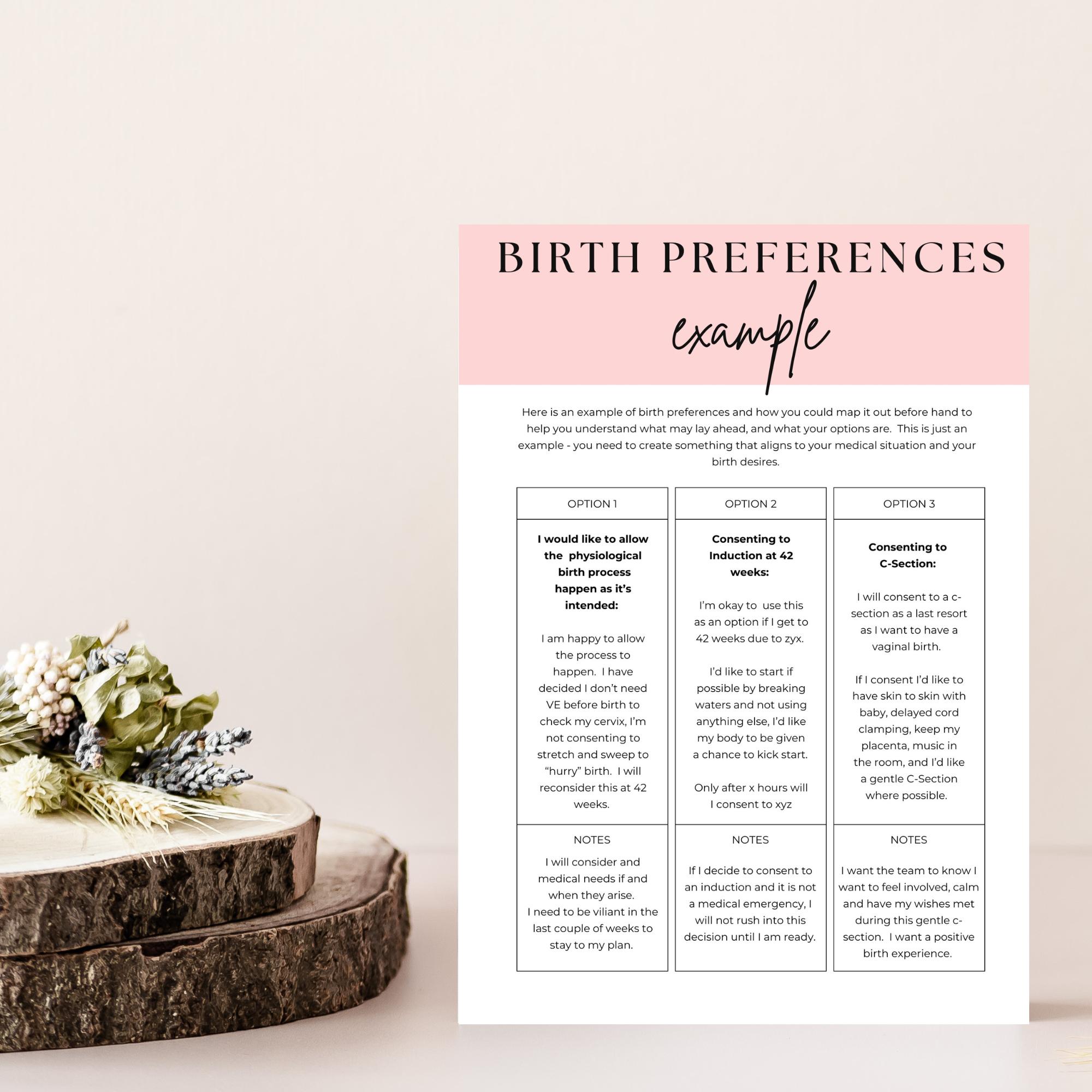 Printable Birth Preferences Worksheet | Birth Plan Template | Labour ...