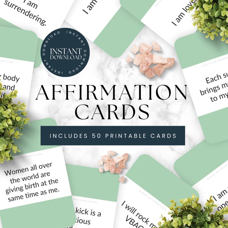 Sage Green Printable Positive Birth Affirmation Cards, Hypnobirthing ...